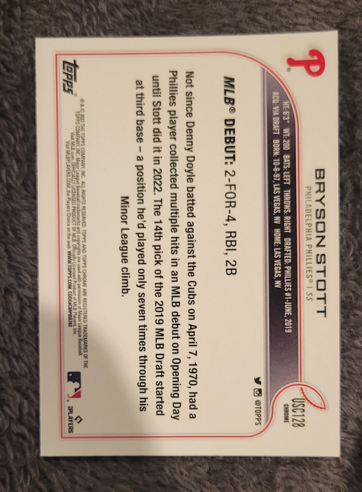 2022 Topps Chrome Baseball Update Bryson Scott # USC128 RC Philadelphia ...