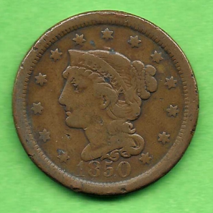 1850 BRAIDED HAIR, LARGE CENT, 176 YEARS OLD!!! | eBay