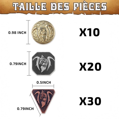 60PCS DND Coins with Leather Pouch Gold Silver and Copper Coins in ...