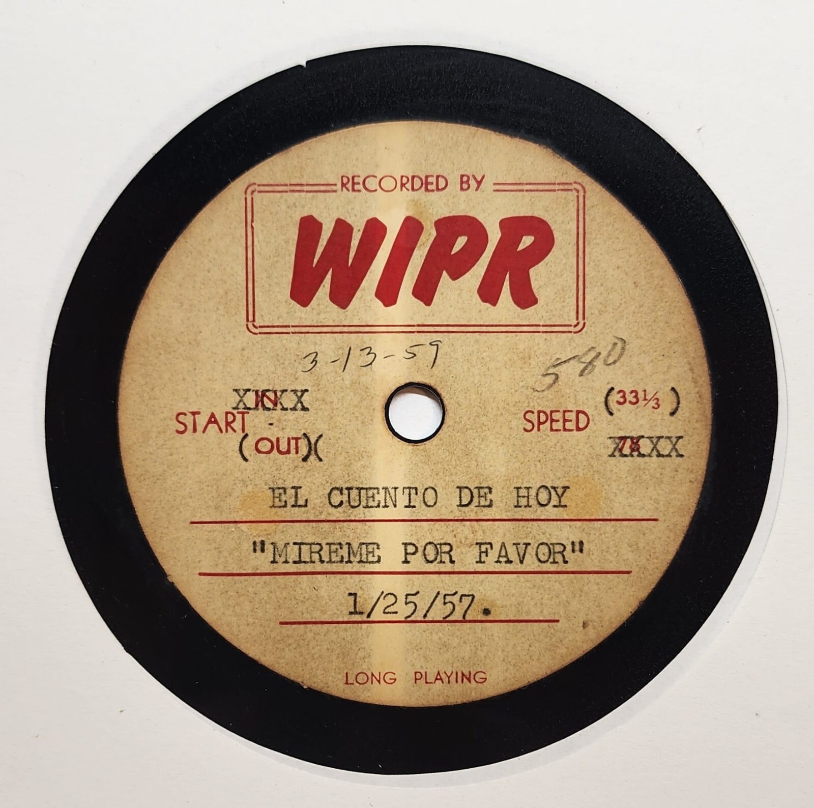 VTG WIPR RADIO STATION 12" ACETATE DISC / RECORD / PUERTO RICO 1957 ...