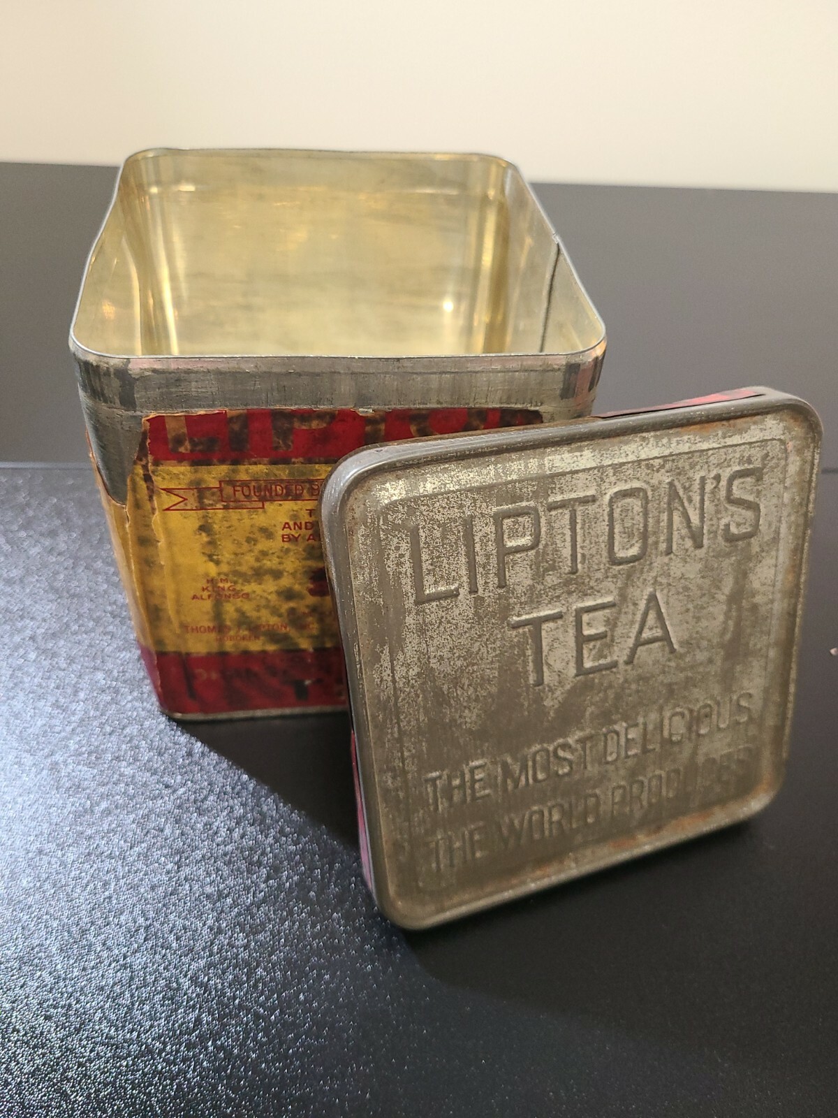 Vintage Lipton's Tea Tin Ceylon Metal Container Silver Colored Thomas j ...