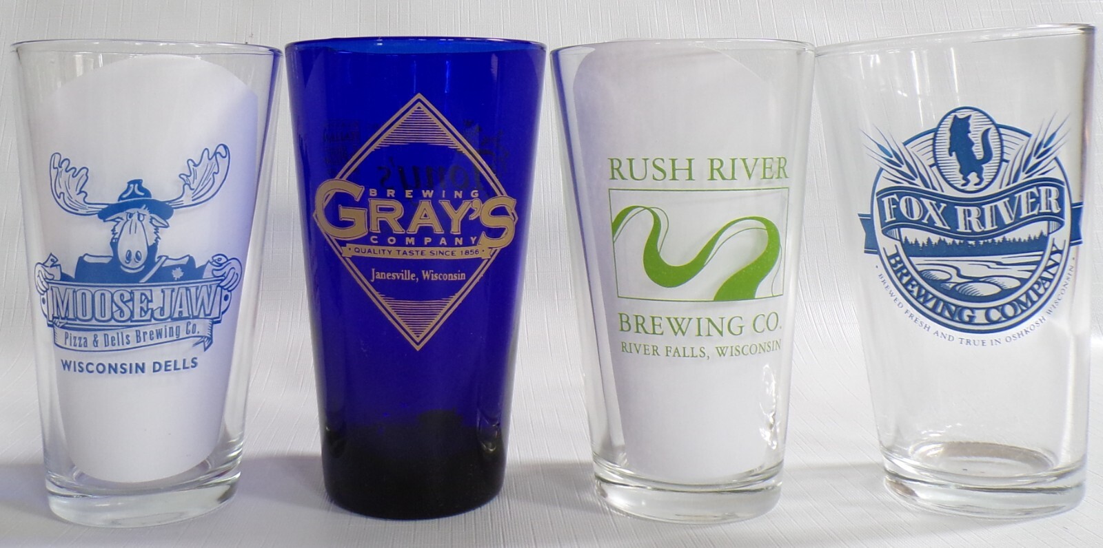 Wisconsin micro beer, brewery pint glasses, your choice, pick the 6 you ...