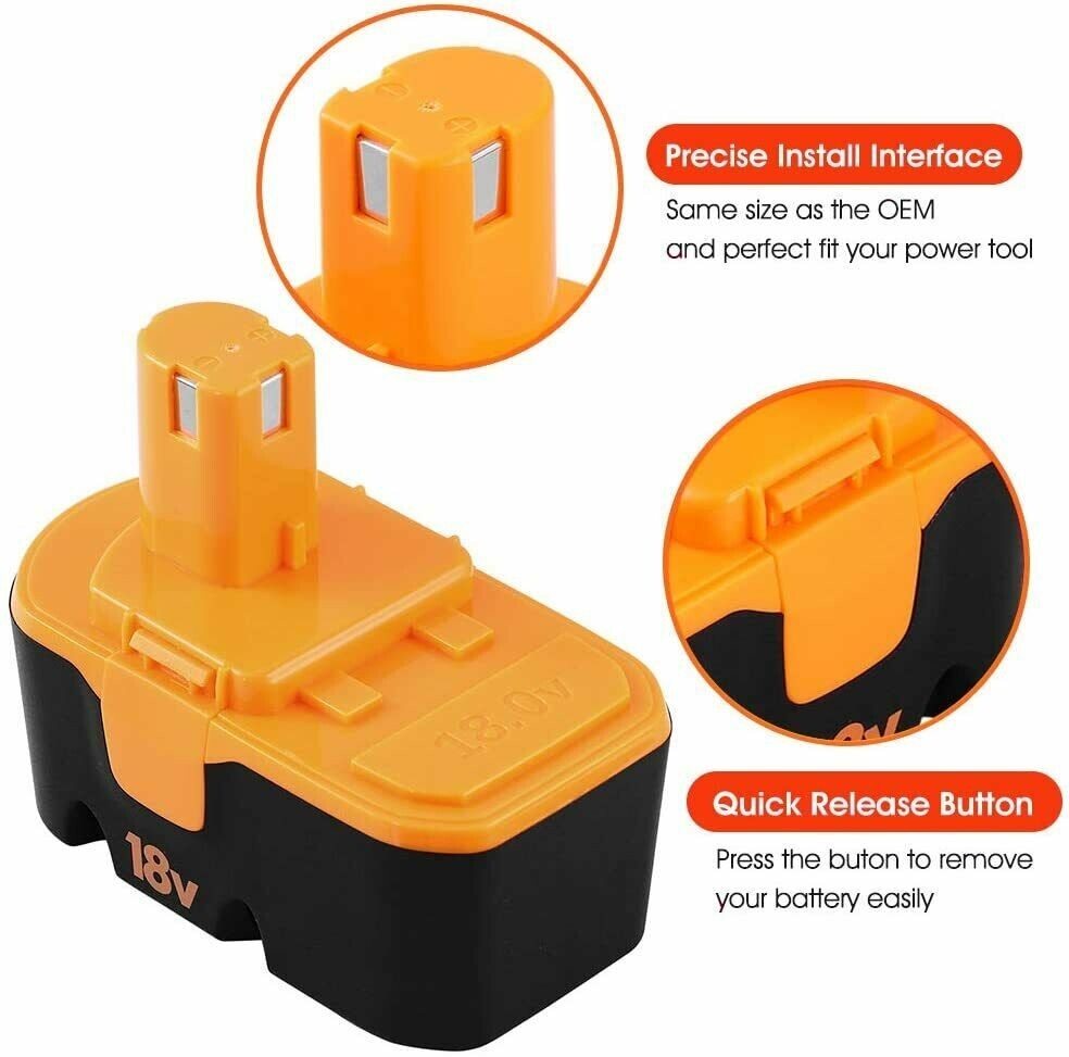 2PCS 18V 18Volt P100 Lithium Battery For Ryobi repla P100 P101 BPP-1815 ...