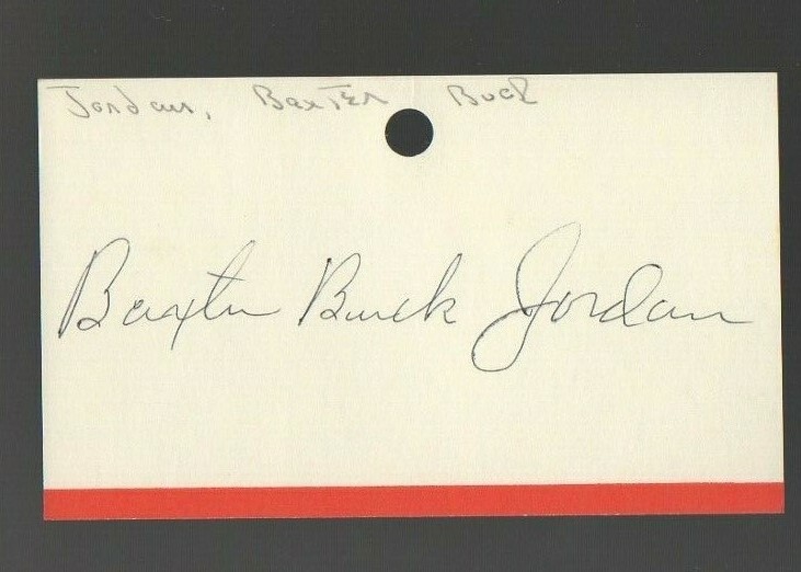 Baxter Buck Jordan 3x5 signed auto autographed index note card Reds ...