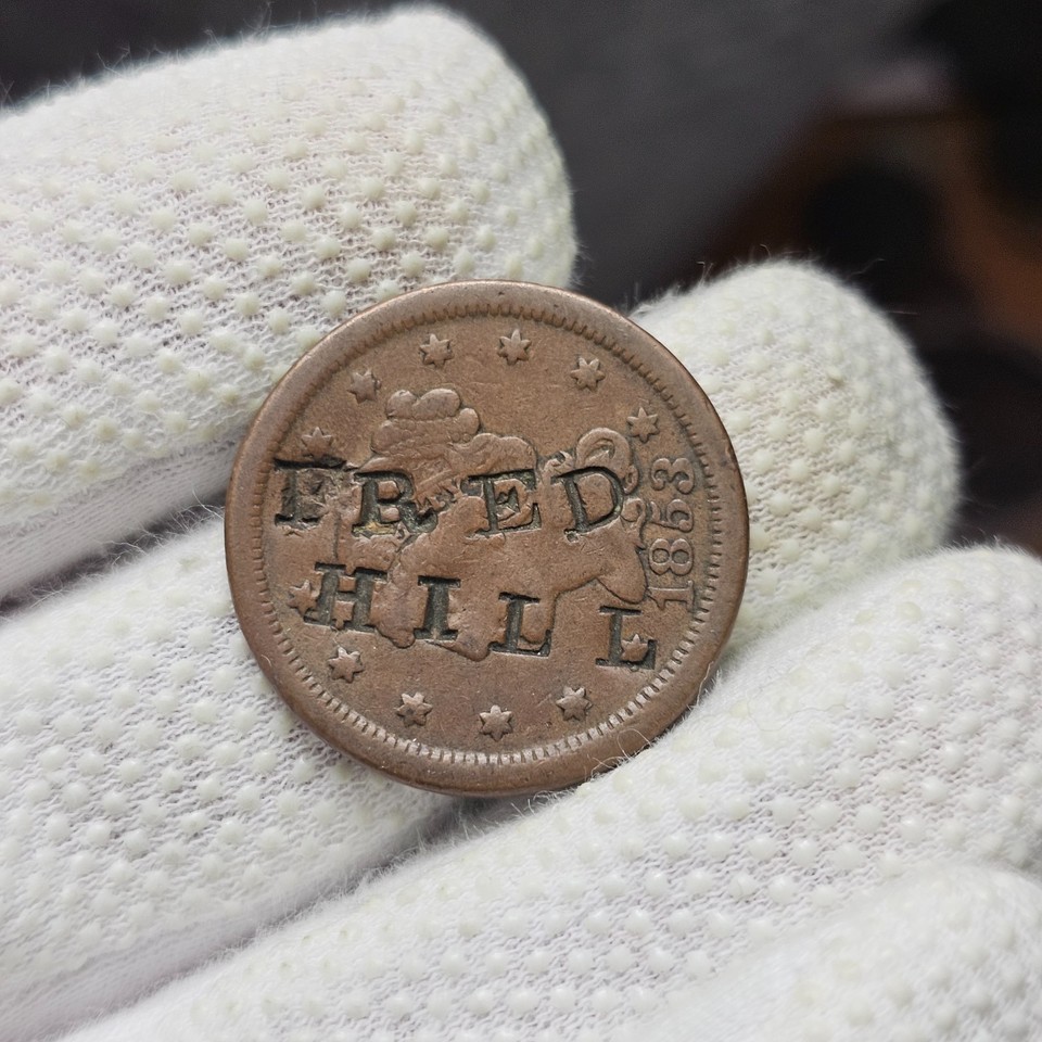 1853 Large Cent Counter Stamped Marked FRED HILL | eBay