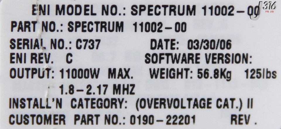 4520 MKS / ENI RF GENERATOR, AMAT 0190-22201 SPECTRUM 11002-00 | eBay