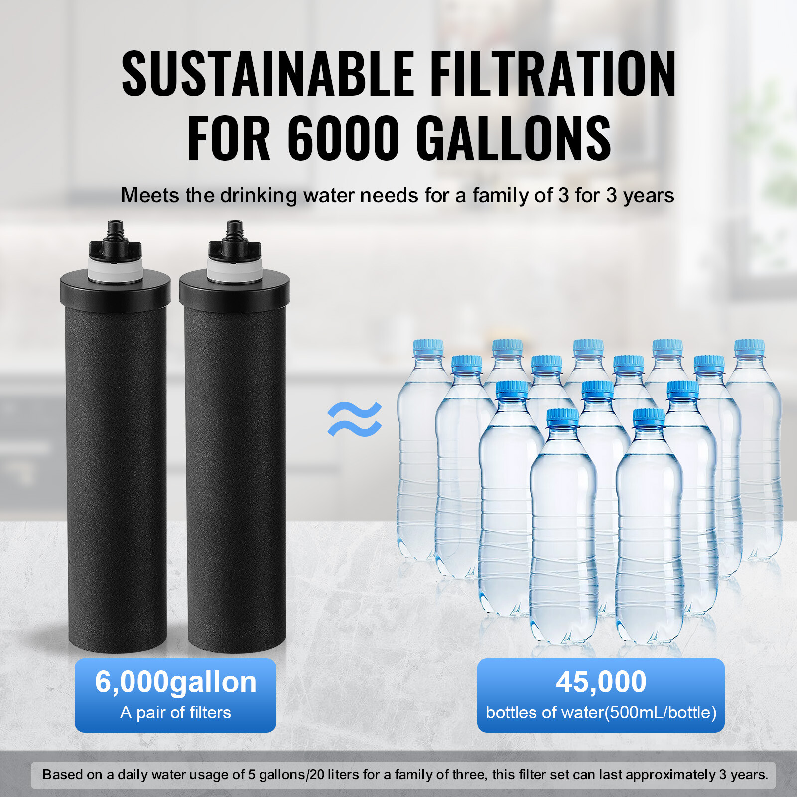 2.25G Gravity-fed Water Filter Countertop System Stainless Steel 2 ...