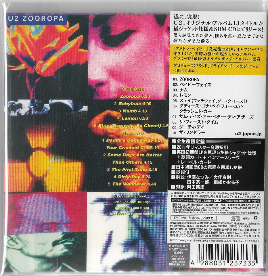 U2 – Zooropa LE JAPAN MINI LP SHM-CD UICI-9062 Bono, Brian Eno, Johnny ...