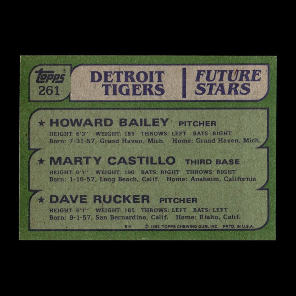 Tigers Howard Bailey/Marty Castillo/Dave Rucker 1982 Topps Rookie #261 ...
