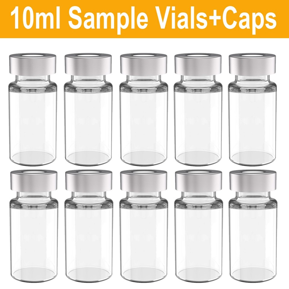 100PCS Lab Sample Vials 10ml Small Glass Bottle Mini Jars+Aluminum ...
