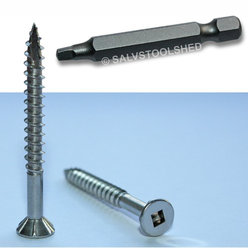 100 Deck Screws Stainless Timber Wood Decking plus Square Screwdriver ...