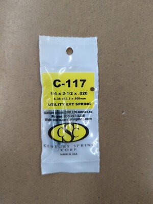 CENTURY SPRING CORPORATION - 1/4" X 2-1/2" X .02 EXTENSION SPRING C-117 ...