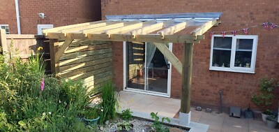 3.6x2.5m wooden lean-to Gazebo ,Pergola with roof, Timber Veranda ...