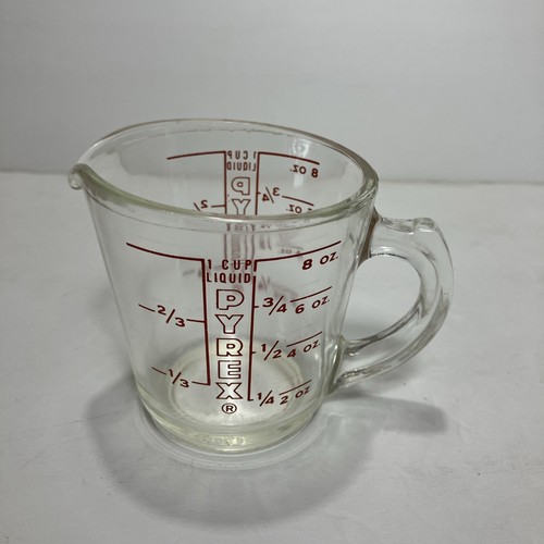 Vintage PYREX Glass 508 Measuring Cup 8oz Red Lettering Closed D-Handle ...