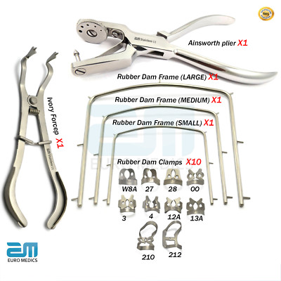Basic Ortho Rubber Dam Kit Ainsworth Hole Punch Plier Ivory Clamp ...