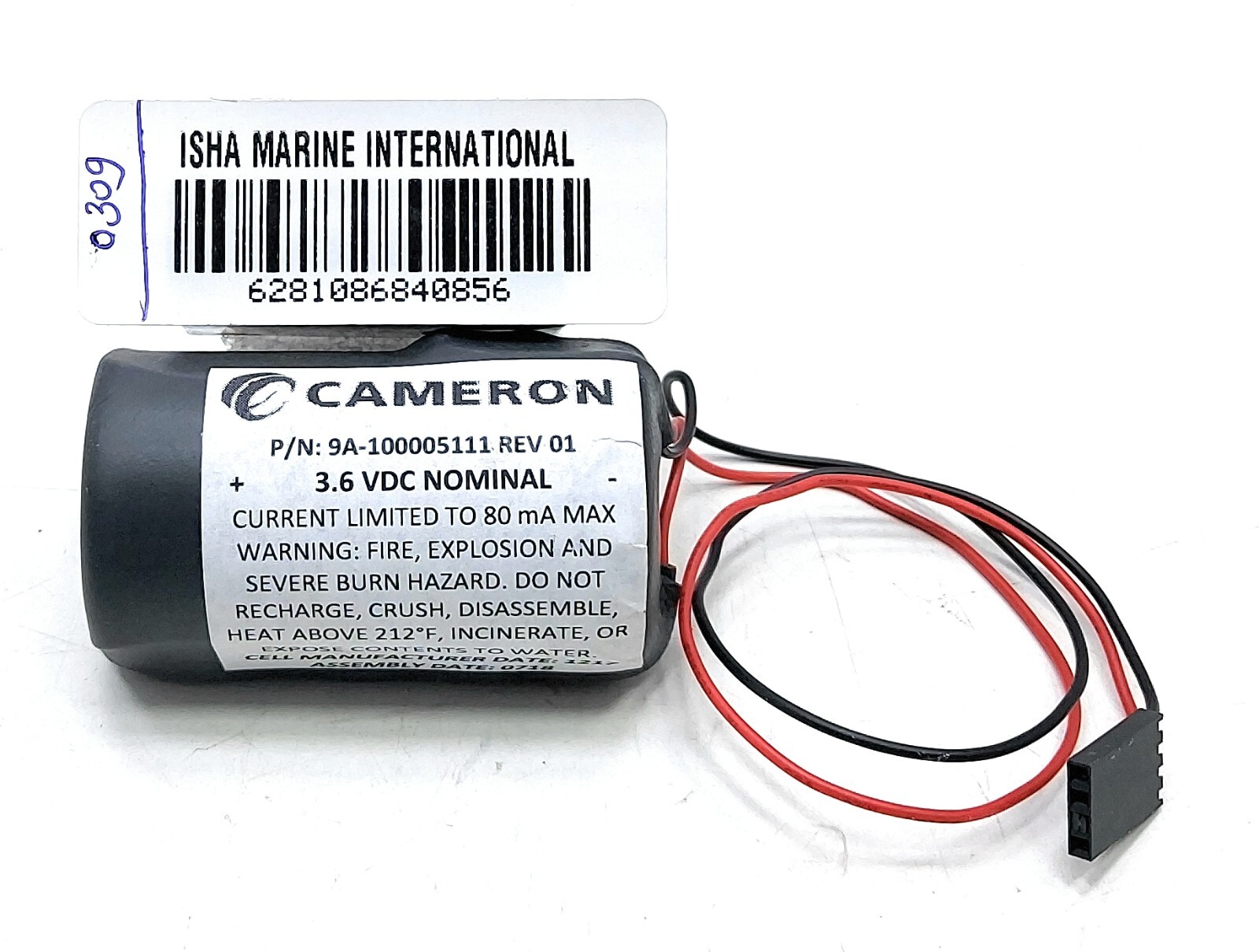 Cameron 9A-100005111 Rev 01 Flowmeter Valve Battery 0309 6281086840856 ...