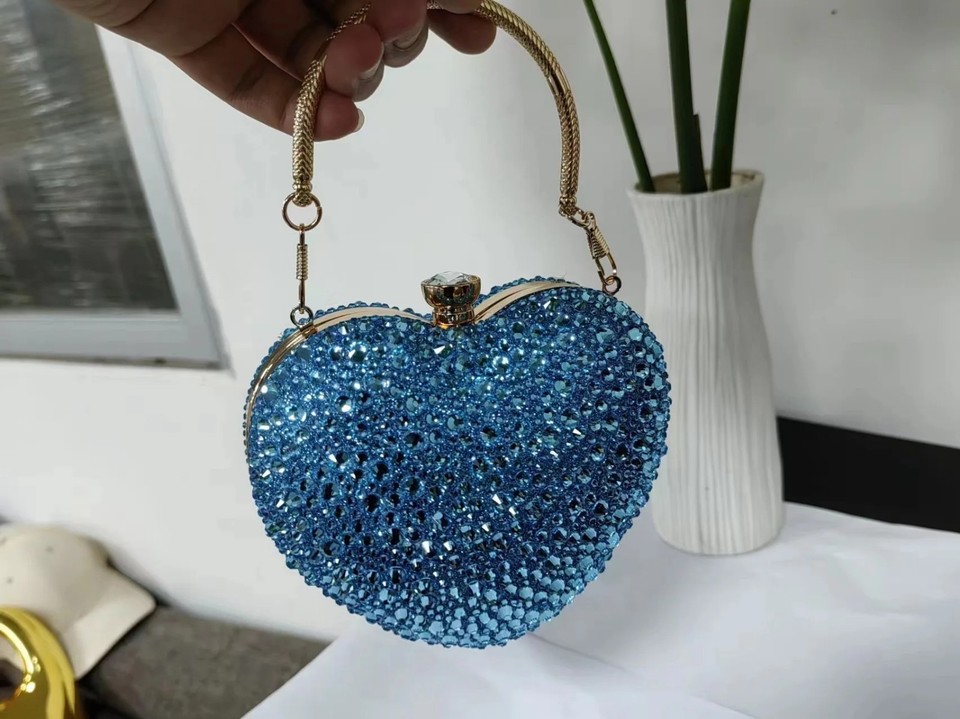 Luxury Heart Shape Crystal Clutch Diamond Inlay Rhinestone Evening Mini ...