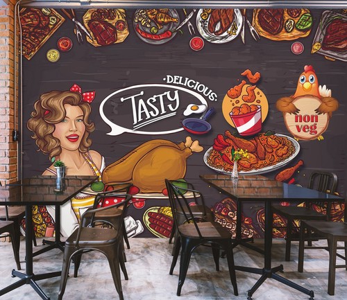 3D Roast Chicken A5411 Business Wallpaper Wall Murals Self-adhesive ...