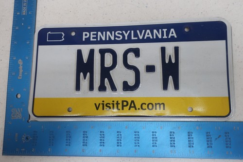 Pennsylvania PA License Plate Tag Vanity Woman Name Mrs W White ...