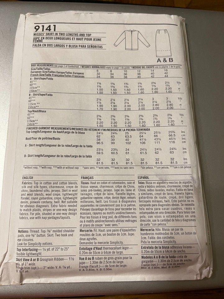 Simplicity Pattern 9141 Misses So EASY Wrap Skirt 2 Lengths & Top Sz 6 ...