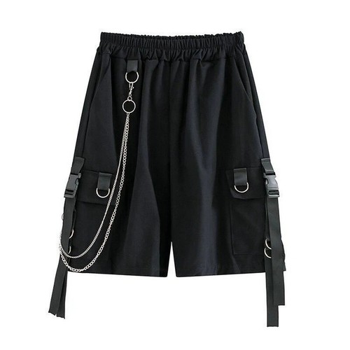 Fashion Lady Cargo Shorts Straight Half Pant Elastic Waist Chain ...