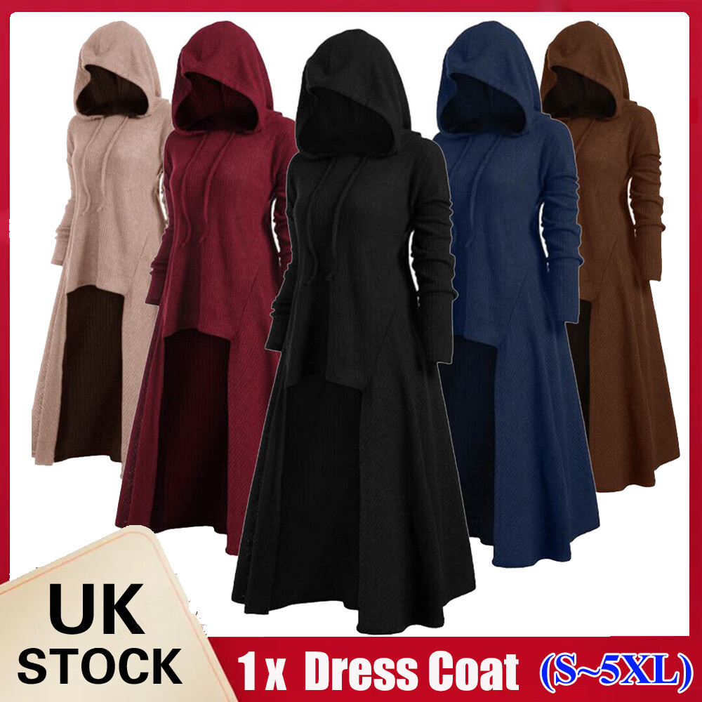 Women Gothic Hooded Steampunk Cloak Cape Coat Witch Cosplay Long Dress ...