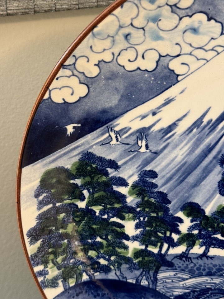 Japanese Plate Blue And White Round 15.5” Snow Mountain Ceramic Wall ...