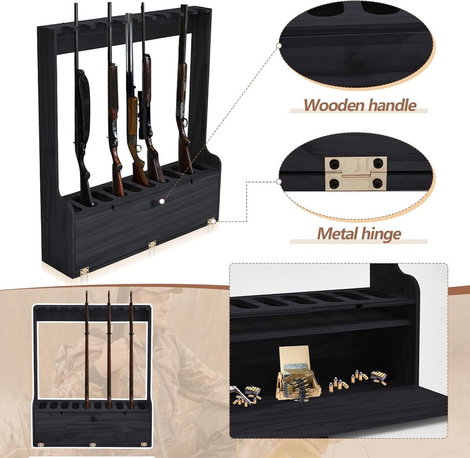 Rifle Shotgun Gun Rack Holds Organizer Stand Wooden Display Storage Up ...