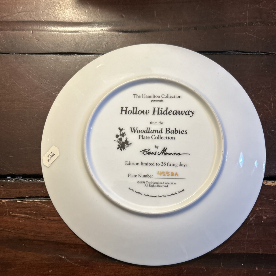 The Hamilton Collection Hollow Hideaway Plate Woodland Babies 1994 ...