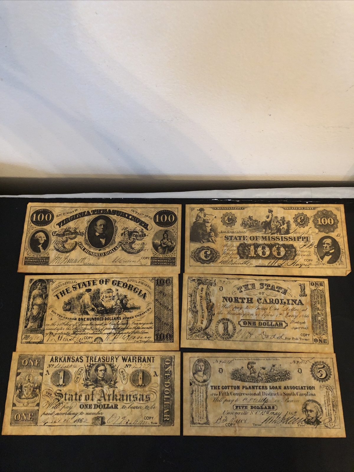 Confederate Currency Set A Reproduction Vintage Souvenir Copy 6 Bills ...