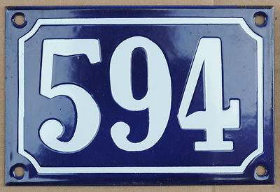 Blue French house number 594 door gate plate plaque enamel steel metal ...