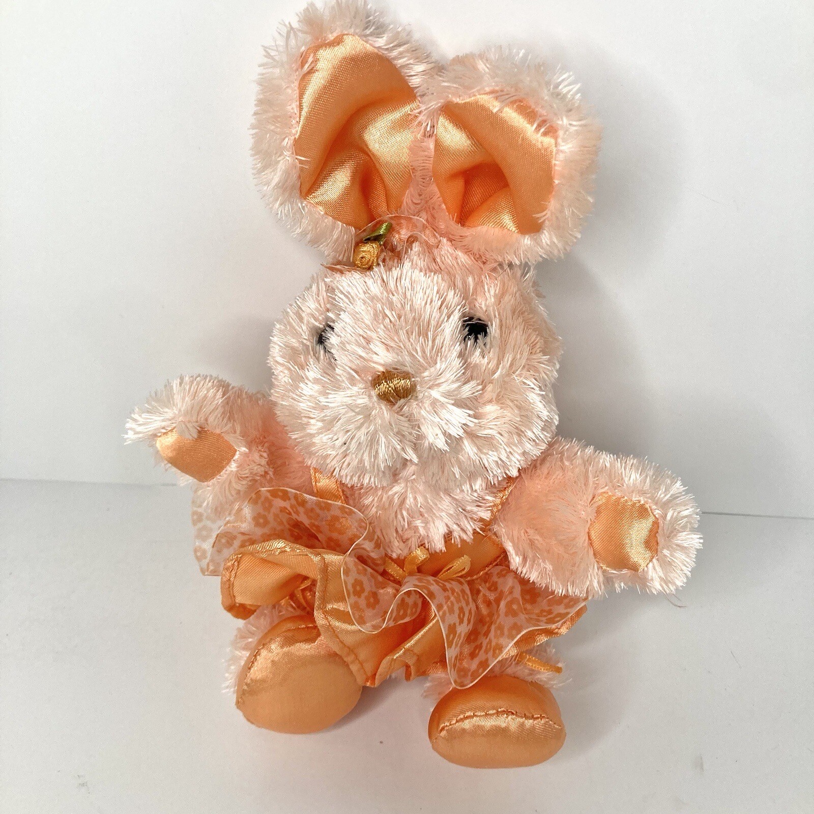 Orange Bunny Rabbit Easter Plush Stuffed Animal Toy 7" Dress Flower ...
