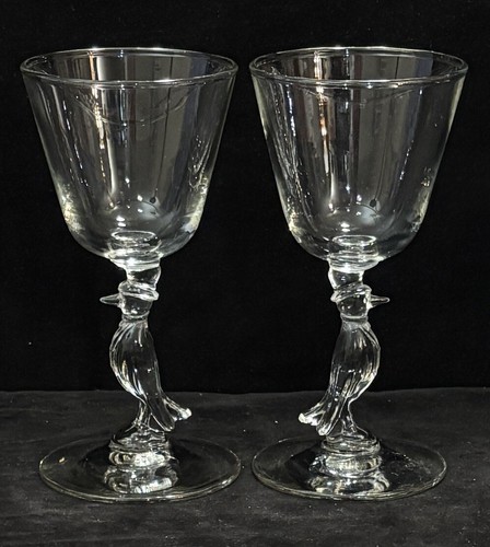 Pair Old Crow Whiskey Glasses Bird Top Hat Stemware Barware Libbey 1968 ...
