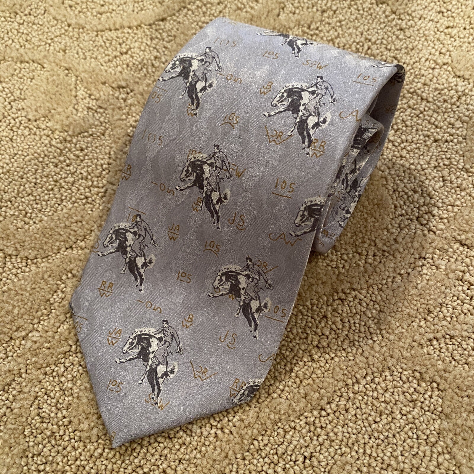 Rockmount Ranch Wear Silver Bronc Rodeo Tie Western Cowboy 100% Silk ...