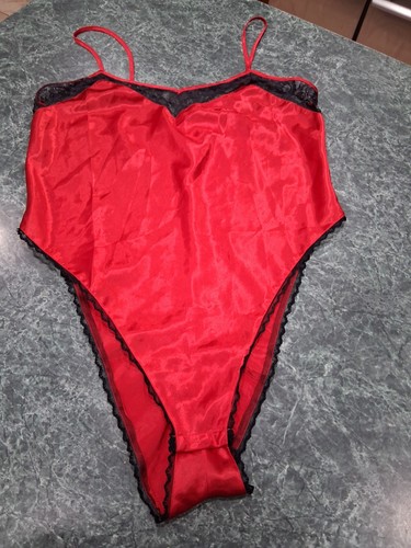 VTG Victoria's Secret Gold Label Red Satin Teddy Lingere High Cut ...