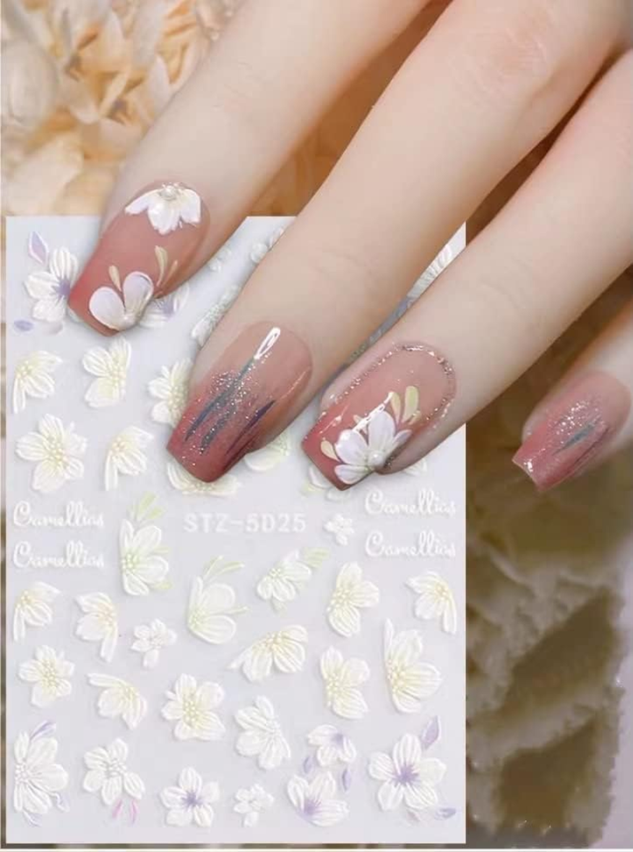 Dedyel 5D Flower Nail Art Stickers: 3 Sheets, Blooming Flower Design ...
