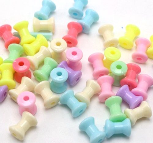 100pcs Mixed Pastel Color Acrylic Thread Spool Shape Tube Beads 12X9mm ...