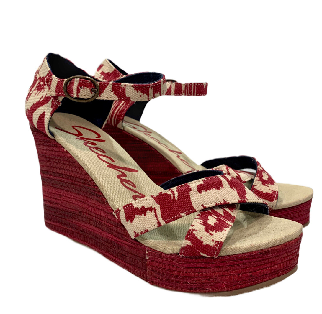Skechers Bomb Shell Wedge Heels Sandals Size 8 Red Ikat Print | eBay