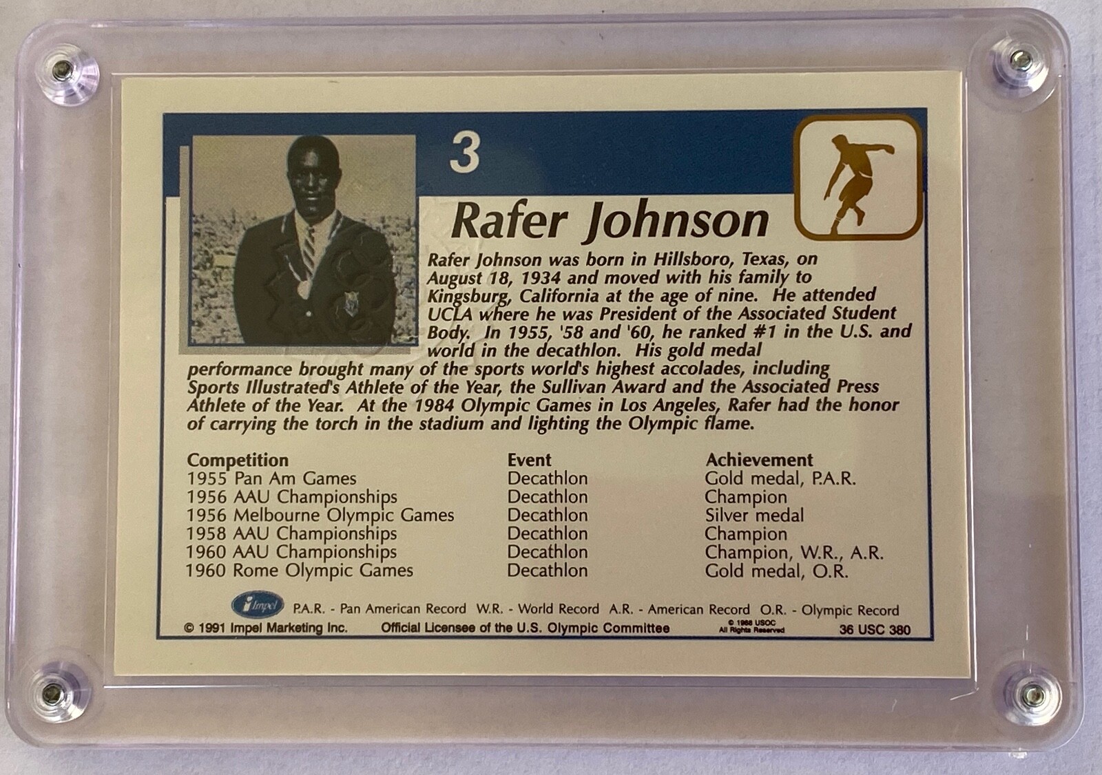 RAFER JOHNSON 1991 Impel Marketing #3 U.S.OLYMPIC CARD AUTOGRAPHED ...