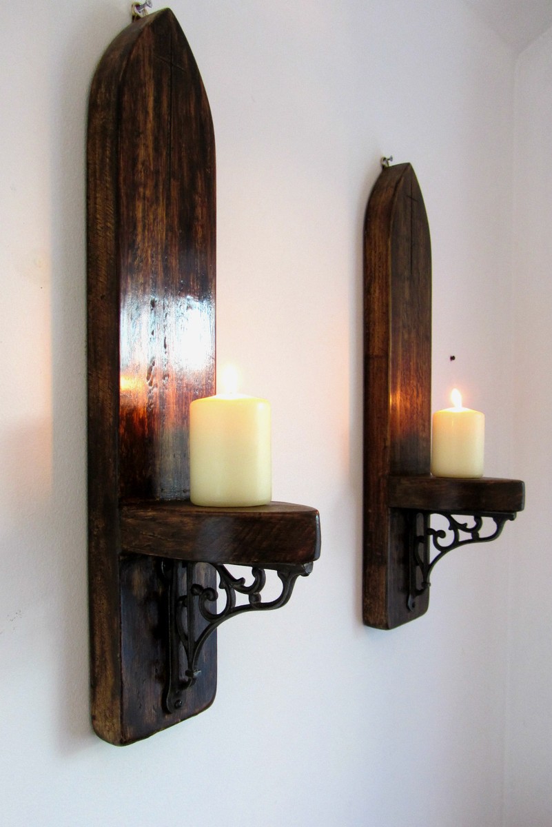 Rustic Wood Wall Candle Holder