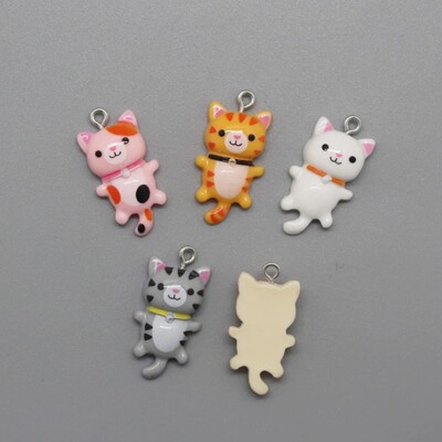 4 Resin Cat Charms Assorted Lot Fur Baby Animal Pendants Jewelry Making ...