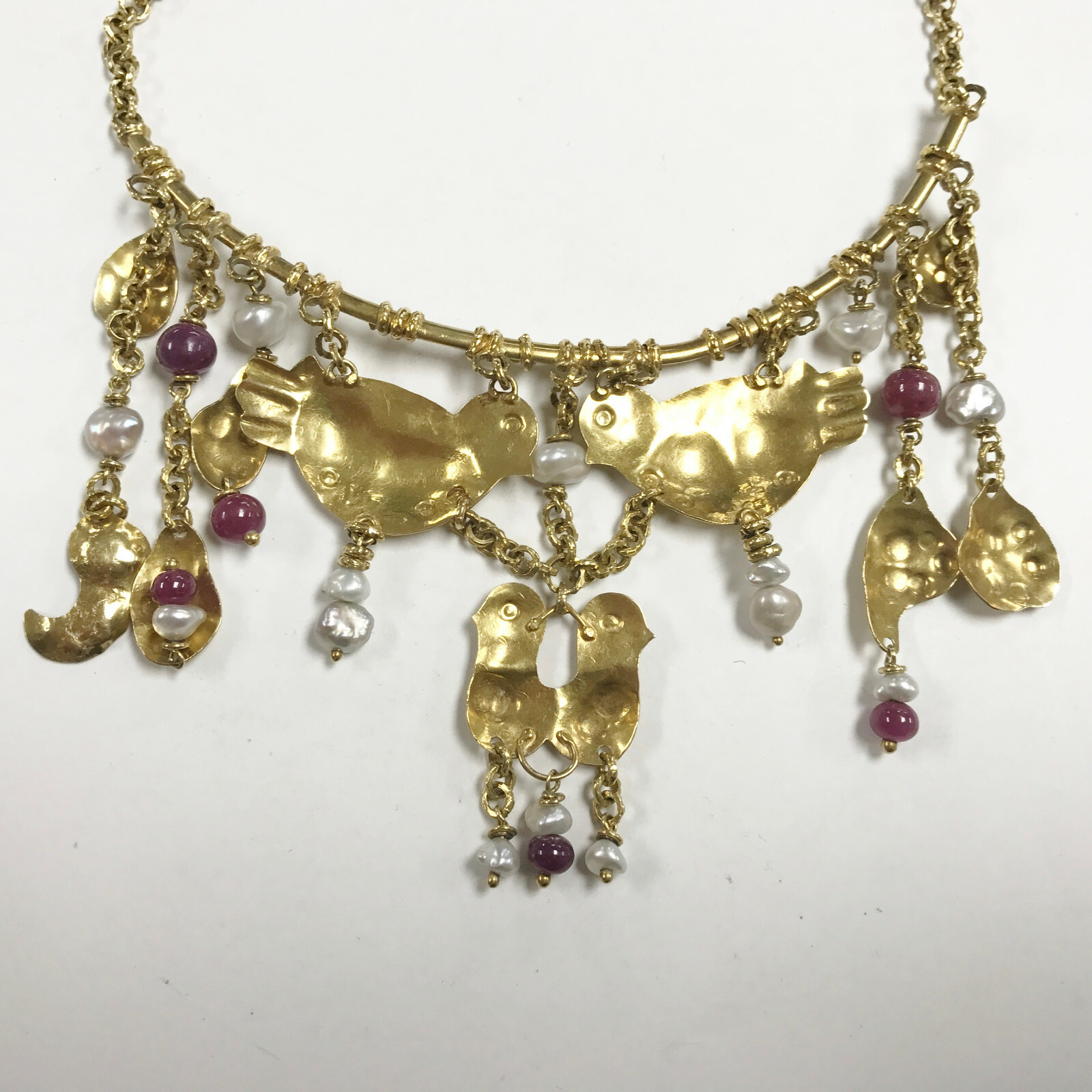 e793 Vintage 18K Yellow Gold Unique Misani Milan Handmade Pearl Garnet ...