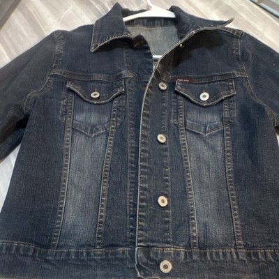 Levi's Women's Dark Blue Button Denim Jacket with Pockets, Graphic Back ...