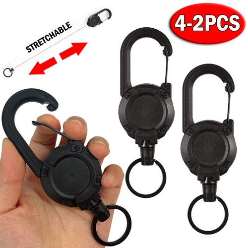 Heavy Duty Retractable Carabiner Car Key Chain Badge Holder Steel Cord ...