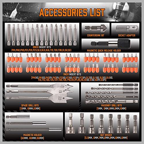 Impact Drill Bit Set, 112-Pieces 1/4" Hex Shank Impact Driver Bits ...