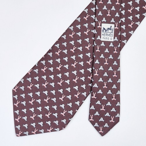 Hermes Tie Silk Necktie 5272 SA Rabbit Seal Brown | eBay