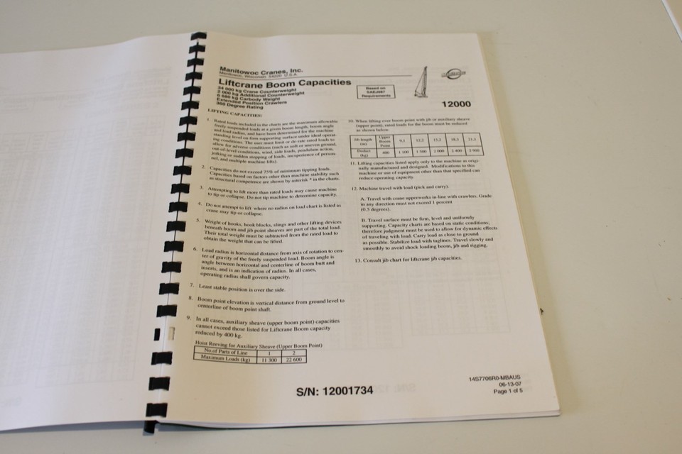 Manitowoc M12000 Load Charts Manual | eBay