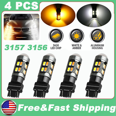 4X 3157 3156 LED DRL Switchback Turn Signal Light Bulbs 4157na 3457a ...