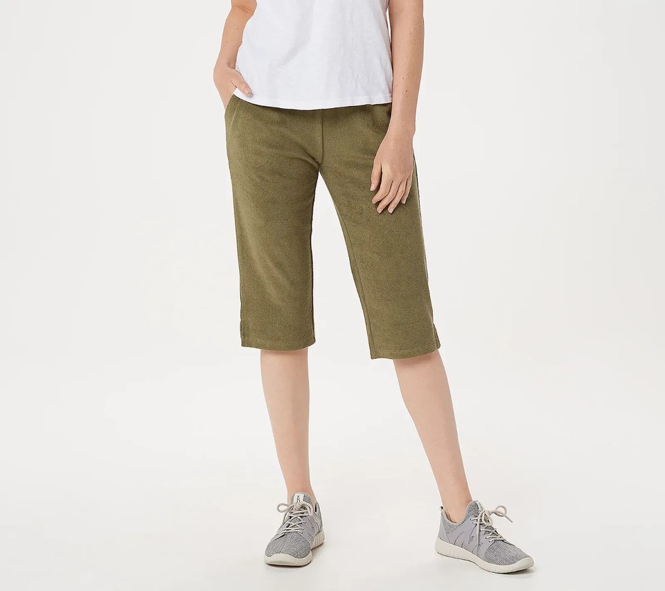 Denim & Co Active Regular Knit Terry Pedal Pushers Side Slit Bright ...