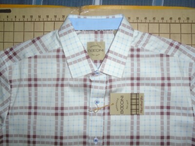 MENS LARGE BOCONI NASHVILLE BURGUNDY/WHITE/LT BLUE SS BUTTON UP SHIRT ...